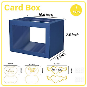 1 Pack Navy Blue Card Box for Party, Transparent Gift Cards Receiving Box Wedding Card Box Money Box for Birthday, Bridal or Baby Showers, Retirement, Anniversary, Graduation, Raffle Ticket Box