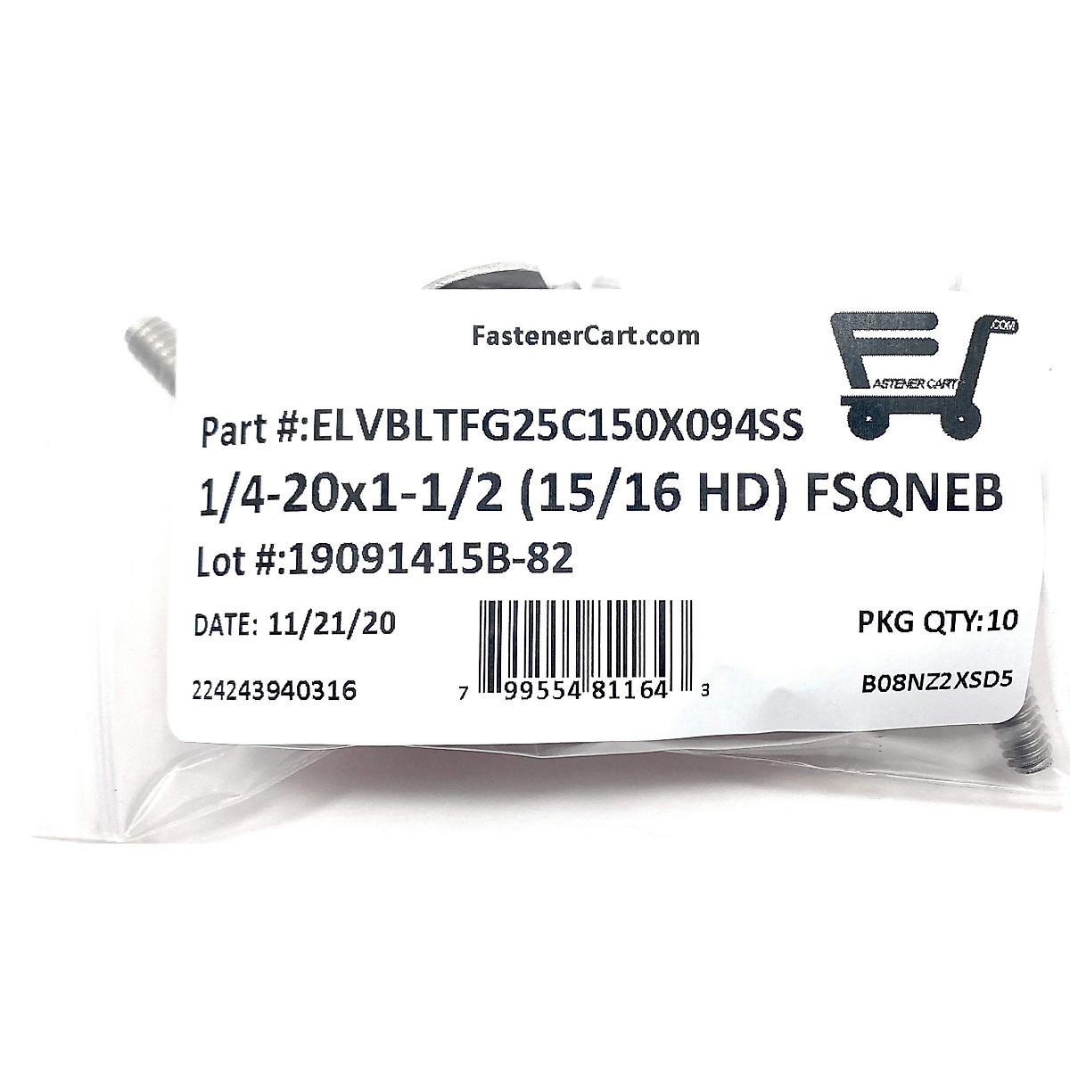 (10) 1/4-20x1-1/2 Stainless Steel Fanged Elevator Bolt Square Neck (15/16 Diameter Head) 18-8