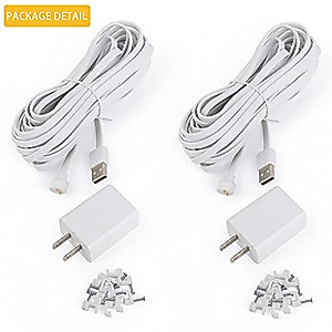 iTODOS 2 Pack 25Ft/7.5m Power Cord Compatible with Google Nest Camera (Battery) with USB Adapter,Weatherproof Outdoor Power Cable, Flat Charging Cable for Nest Camera(Battery) - White