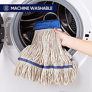 Eyliden Heavy Duty Commercial Cotton Mop Looped-End String Wet Industrial Mops 2pcs Cotton Head with Extendable Handle and Patent Stainless Steel Jaw Clamp Home Office Cement Floor Use