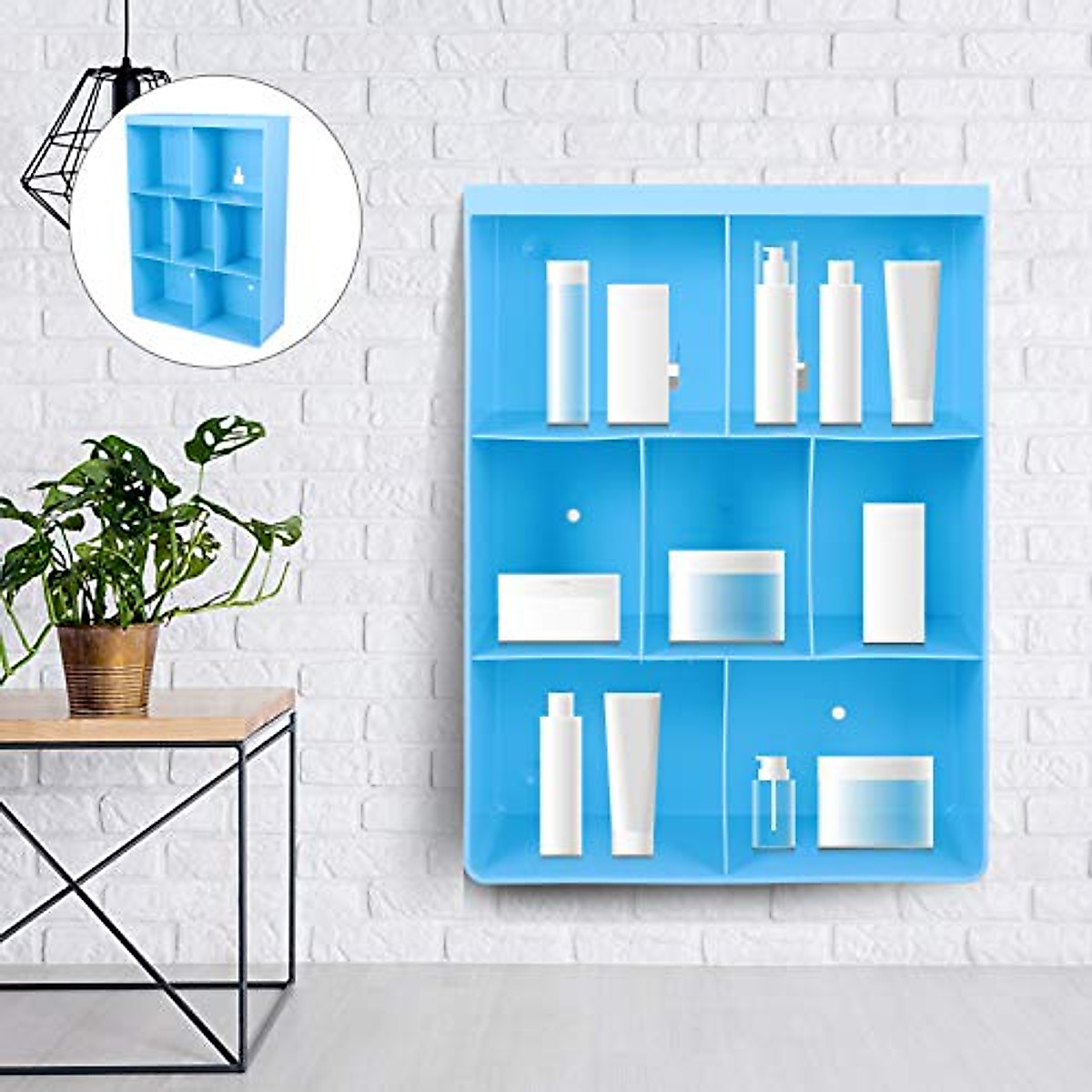 DOITOOL Wall Mounted Shelves Floating Shelves Wall Mounted Plastic Non Drilling Adhesive Bathroom Organizer Ledge Shelf Rack for Bedroom Living Room Bathroom Office (Blue) Wall Mounted Shelf