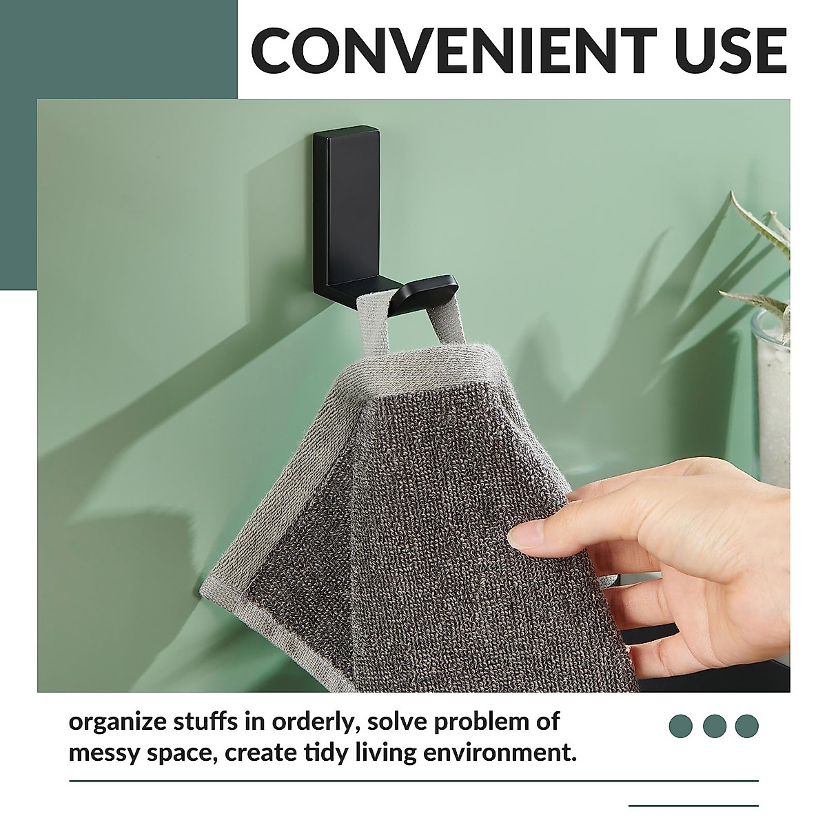 APLusee 2 Pack Bath Robe Hook, 304 Stainless Steel L Shape Coat Holder, Bathroom Home Accessories Matte Black