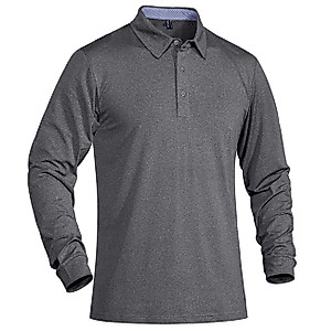 TACVASEN Hiking Long Sleeve Golf Polo Shirts Quick Dry Performance Athletic Casual T-Shirt Grey, L
