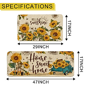 Hexagram Sunflower Kitchen Rugs and Mats Set of 2, Sunflower Kitchen Mats, You are My Sunshine Farmhouse Anti Fatigue Mats for Floor Decorations, Sunflower Kitchen Decor 17x29 Inch-17x47 Inch
