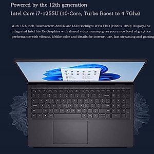 Dell Inspiron Touchscreen Laptop, 15.6 Inch FHD Business Laptop, Intel i7-1255U, 16GB RAM, 1TB SSD, Windows 11 Pro, Black, PCM