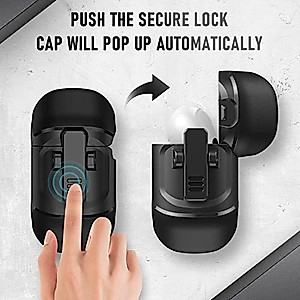 Maxjoy for AirPods Pro Case, Carbon Fiber Secure Lock Clip Full Body Shockproof Hard Shell Protective Case Cover with Keychain for Apple AirPod Pro (2019), Black