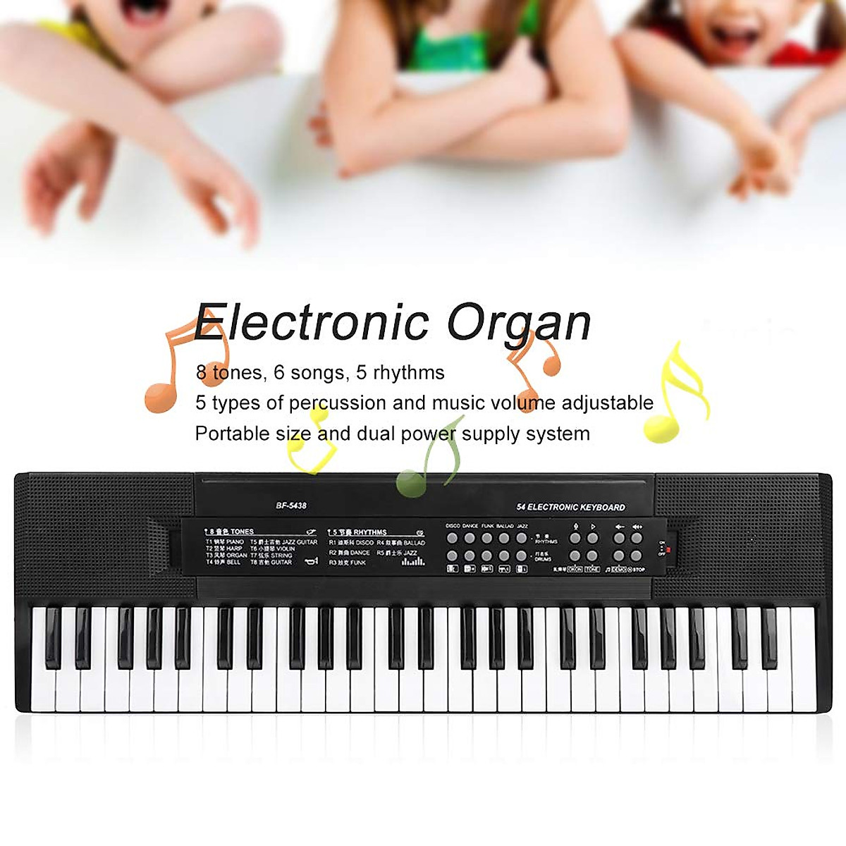54‑Key Electronic Piano Keyboard with Microphone, 8 Tones 6 Songs 5 Rhythms 5 Percussions Portable Electronic Organ for Beginners