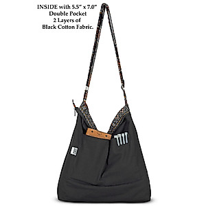 Your Cozy Women's Retro Large Size Cotton Shoulder Bag Hobo Crossbody Handbag Casual Tote For Shopping and Travel (Black)