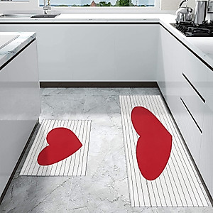 Teamery Kitchen Mats for Floor, Red Heart Kitchen Rugs, Kitchen Organization 2pcs Kitchen Mat, Kitchen Decor Runner Rug, Anti-Fatigue Mats for Kitchen Floor, Kitchen Gadgets