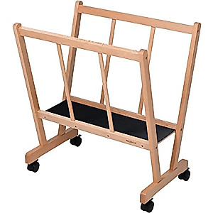 MEEDEN Wood Large Print Rack with Castors, Artist Storage and Display Rack, Premium Drying Rack, Storage for Canvas, Prints, Panels, Posters, Holds Artworks Up to 47", Natural