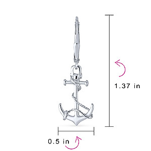 Tropical Beach Vacation Honeymoon Simple Nautical Boat Rope Anchor Lever Back Dangle Earrings For Women Teen .925 Sterling Silver