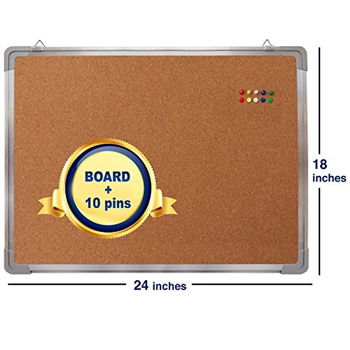 Cork Board Set - Bulletin Corkboard 24 x 18 inch Framed with 10 Thumb Tacks - Small Wall Hanging Message Memo Pin Tackboard Organizer for Home, Office, Desk and Cubicle (Cork 24x18")