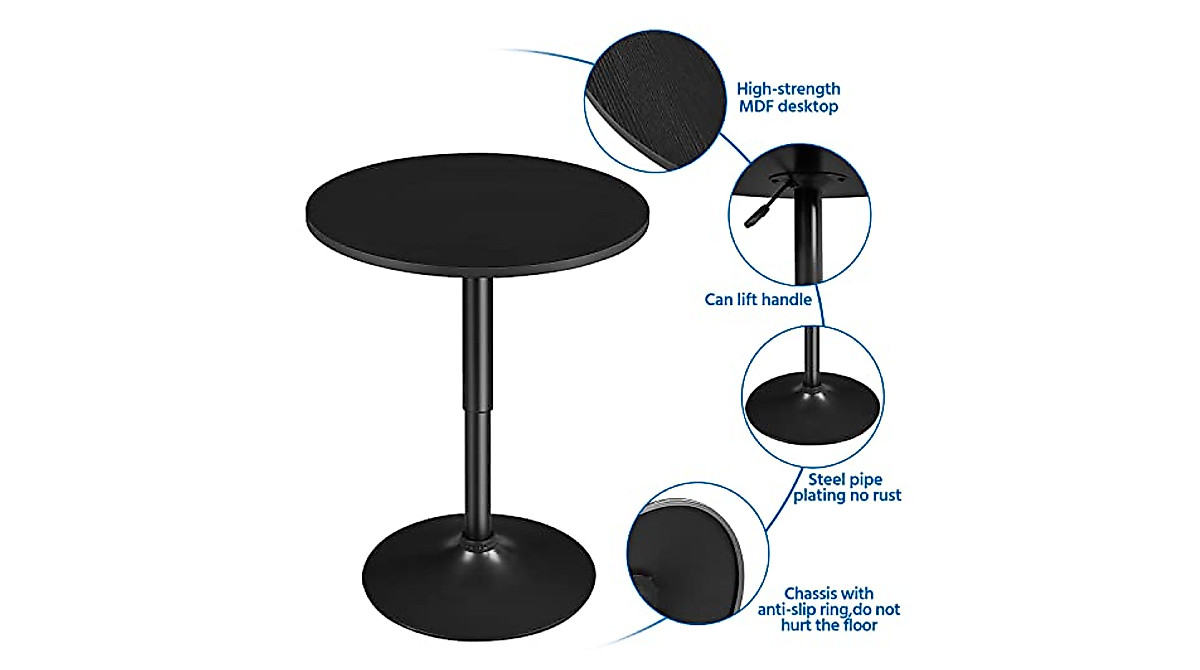 Adjustable Black Pub Table with Swivel & Height Control - Ideal for Bars