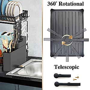 Iwaiting Outdoor Dish Drying Rack, 2 Tier Dish Dryer Rack for More Space Saving, Large Dish Rack with Sink Drainer, Durable Metal Dishrack Set, Dish Racks for Kitchen Counter Black