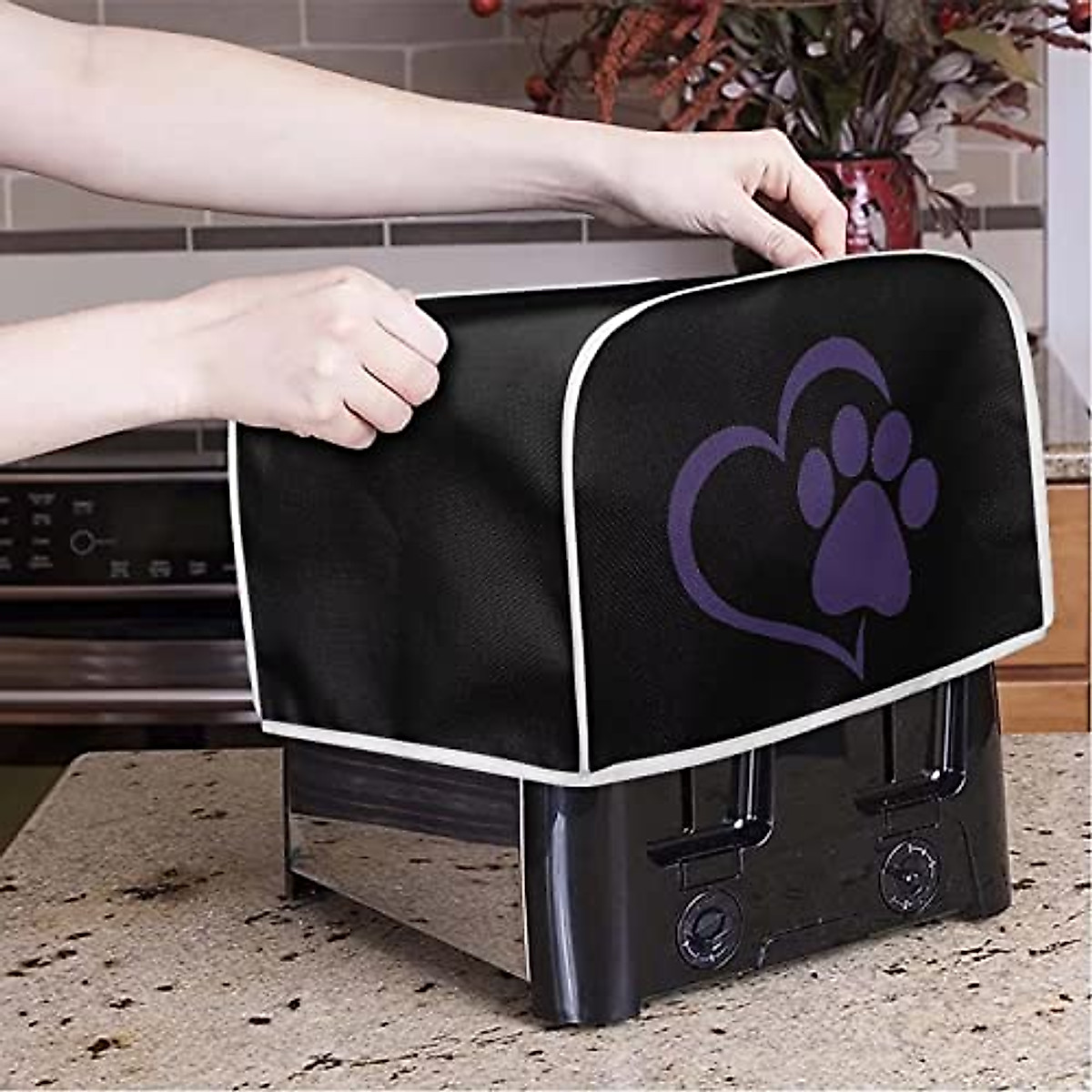 SEANATIVE Toaster Cover 4 Slice, Purple Dog Paw Heart Style Bread Toaster Oven Dustproof Cover Fingerprint Protector