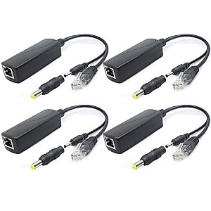 ANVISION 4-Pack 5V Gigabit PoE Splitter, 48V to 5V 2.4A Adapter, 10/100/1000Mbps, Plug 3.5mm x 1.35mm, 5.5mm x 2.1mm Connector, IEEE 802.3af Compliant, for IP Camera and More