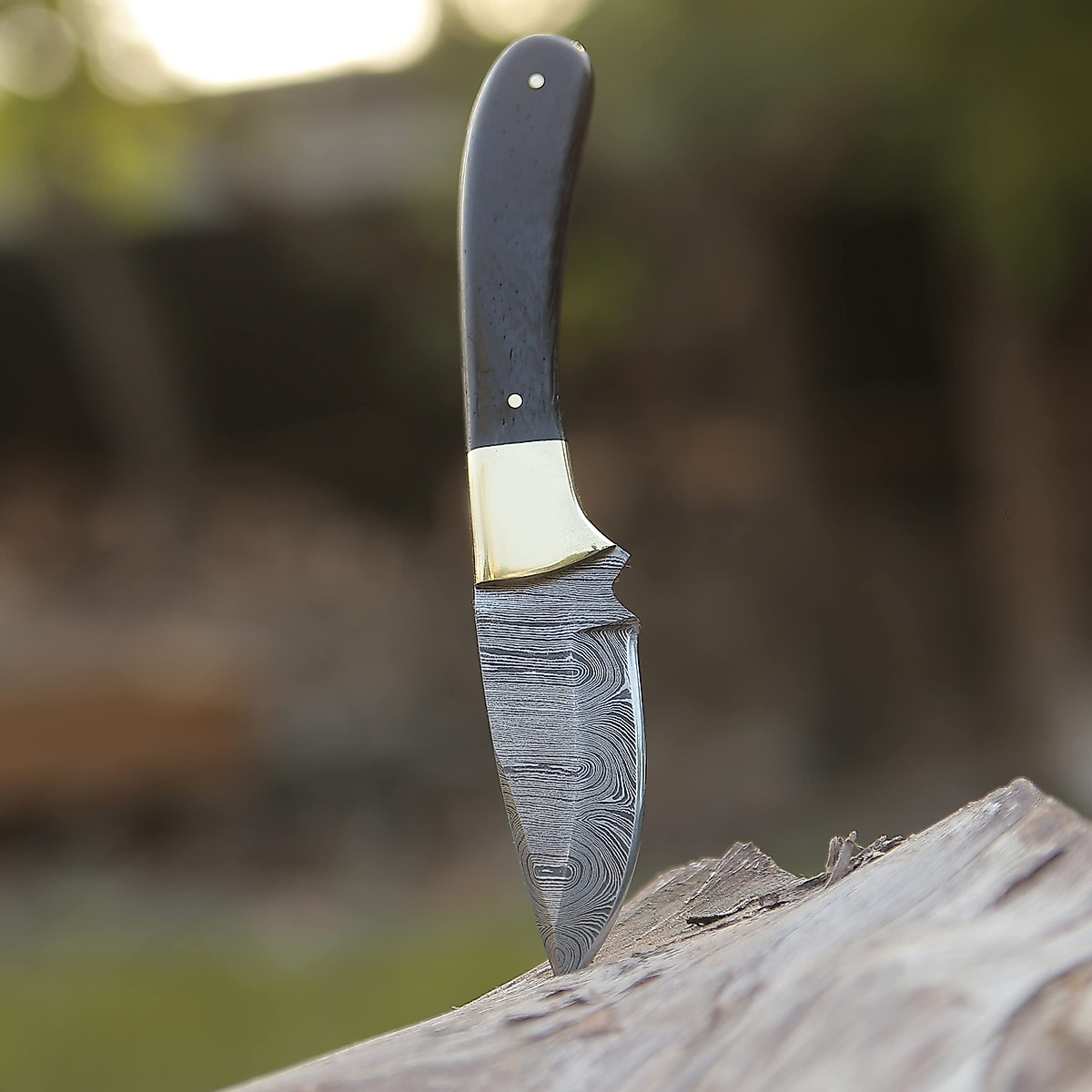 KNIFEIFY Skinner Fixed Blade, Damascus Steel Knife - Fixed blade knives - Bush craft Knife - Hunting Knife & Camping Knife - Skinning Knives & Hunting Knives, with Bone & Resin Bolster Handel Real leather Knife Sheath (113 SKINNER KNIFE)