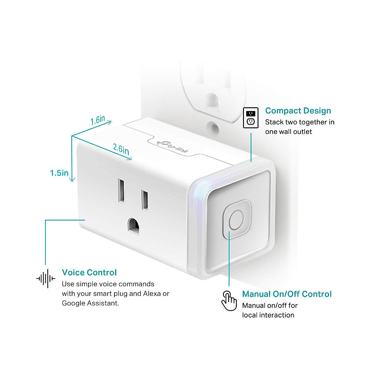 TP-Link KP100KIT Kasa Wi-Fi Smart Plug Slim Edition 2-Pack