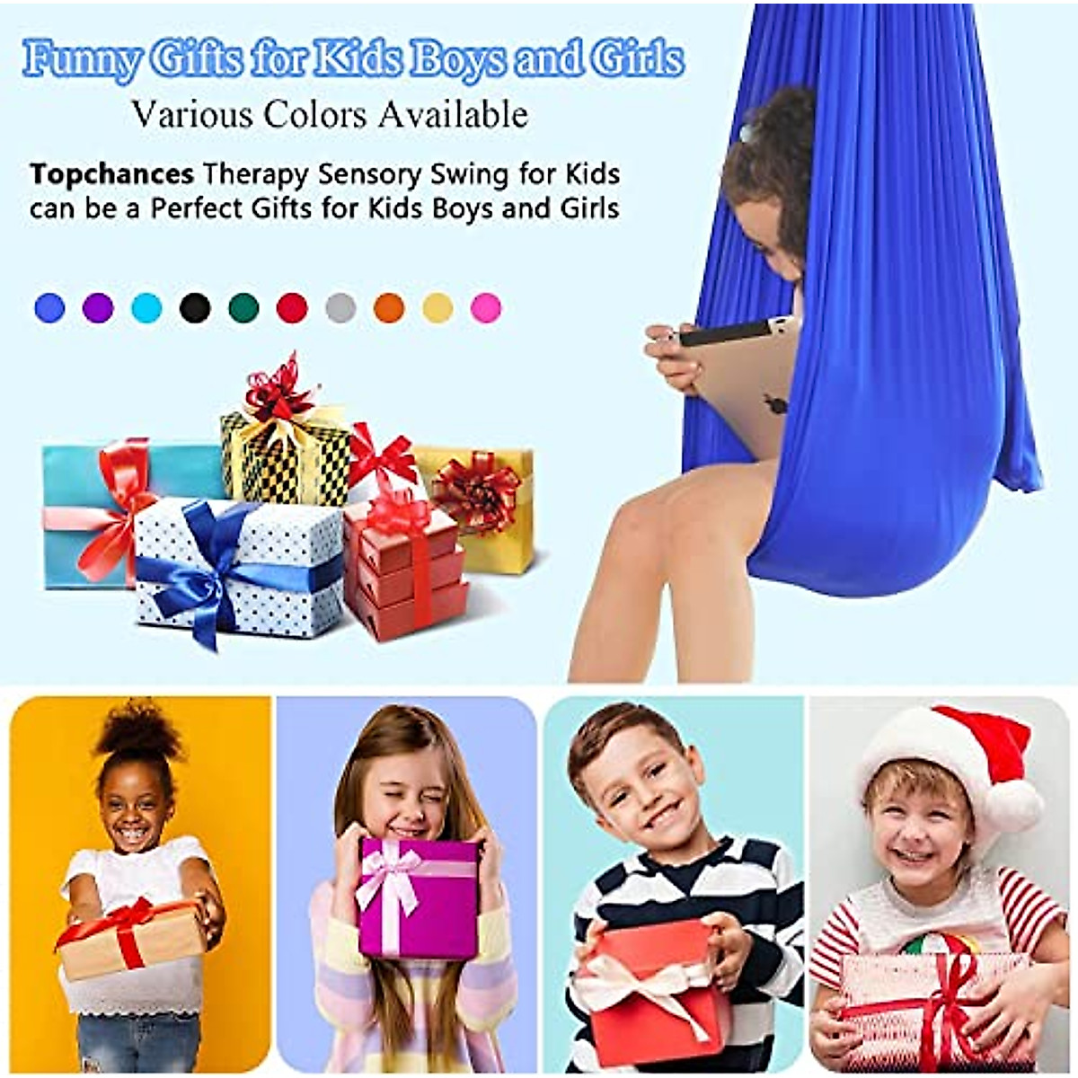 Sensory Swing + 360° Swivel Hanger,Adjustable Height Indoor Outdoor Swing for Kids, Hanging Pod Chair, Helps with Sensory Disorders, Autism, ADHD, Therapy Swing, Pod Swing Chair (size59 x110) (Blue)