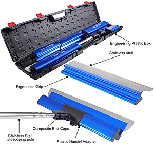 KEZERS Drywall Skimming Blade Set-7",10",14",16" & 24" Skimming Blades + 35"-81" Extension Handle, Stainless Steel Construction Knife,Smoothing Drywall Knife,Extruded Aluminum,High Impact End Caps