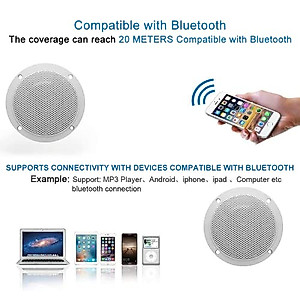 Herdio 4 Inches Waterproof Marine Bluetooth Ceiling Speakers for Bathroom Kitchen Home Outdoor Camper Golf Cart Boat with Flush Mount