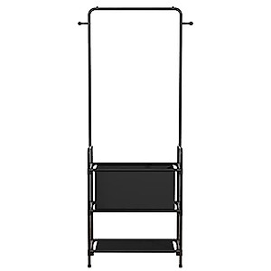 UDEAR Clothes Rack,Standard Garment Rack with Large Storage Bag,2 Non-woven Fabric Storage Shelves and 2 Hooks,Black