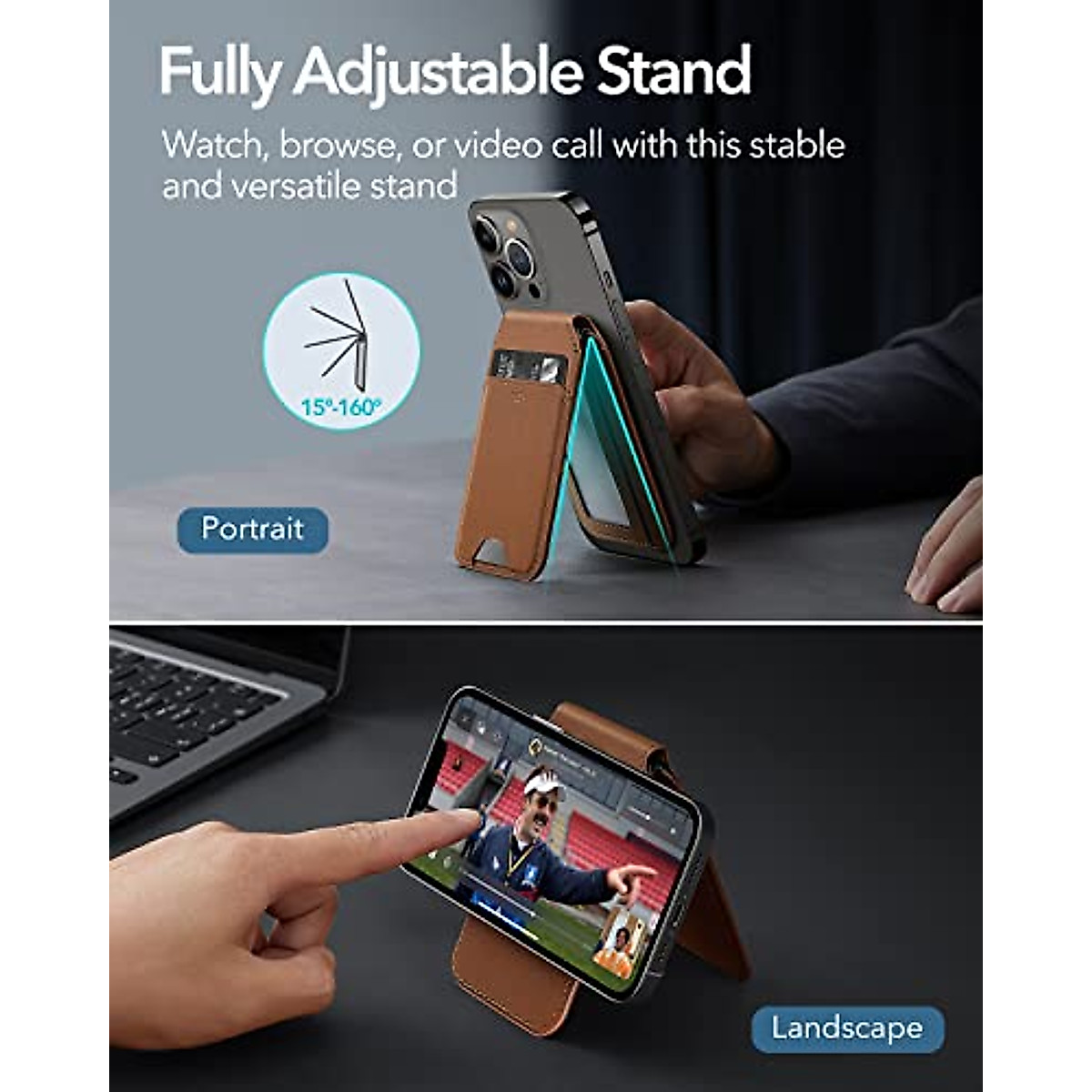 ESR HaloLock Vegan Leather Wallet Stand Classic Hybrid Magnetic Case with HaloLock, Compatible with iPhone 14 Pro Max case, Compatible with MagSafe, Shockproof Military-Grade Protection