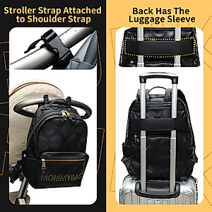 miss fong Diaper Bag Backpack Leather, Baby Diaper Bag Backpack,Large Capacity Diaper Bag with Changing Pad,Diaper Bag Organizer,Stroller Straps and Insulated Pockets(Black)