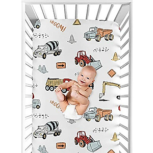 Sweet Jojo Designs Construction Truck Boy Fitted Crib Sheet Baby or Toddler Bed Nursery - Grey Yellow Orange Red and Blue Transportation
