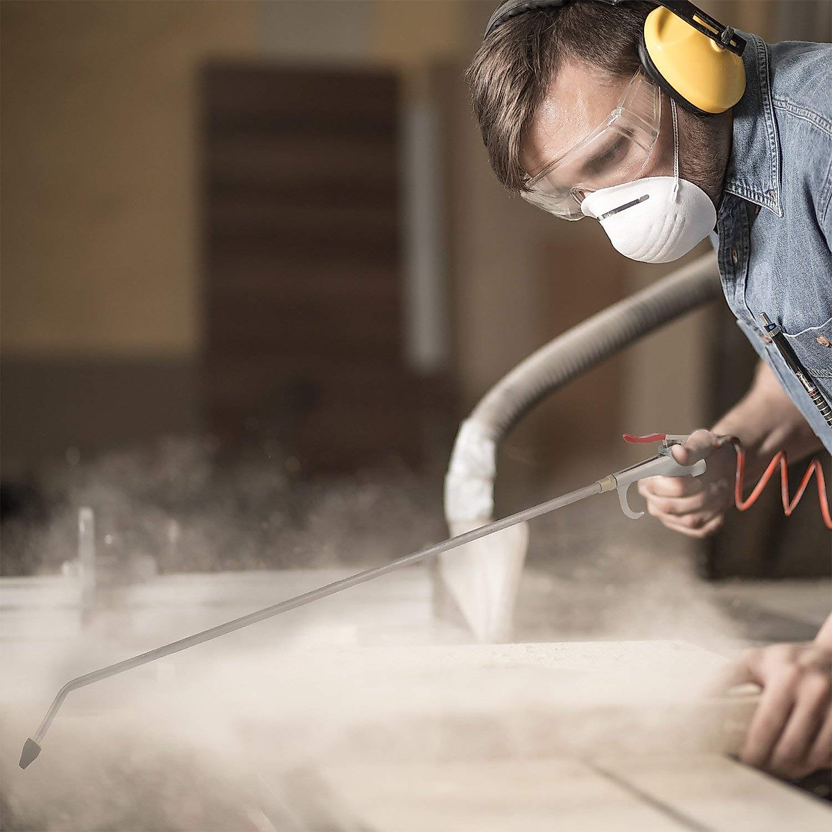 Hiltex 31111 Long Reach Pneumatic Air Blow Gun | 24” Length | 1/4"" NPT Air Inlet | Angled Aluminum Nozzle with Pistol Grip Trigger | Rubber Tip"