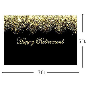 MEHOFOTO Black and Gold Happy Retirement Photo Studio Backdrop Black Glitter Golden Congrats Retirement Party Decoration Banner Photography Background 7x5ft