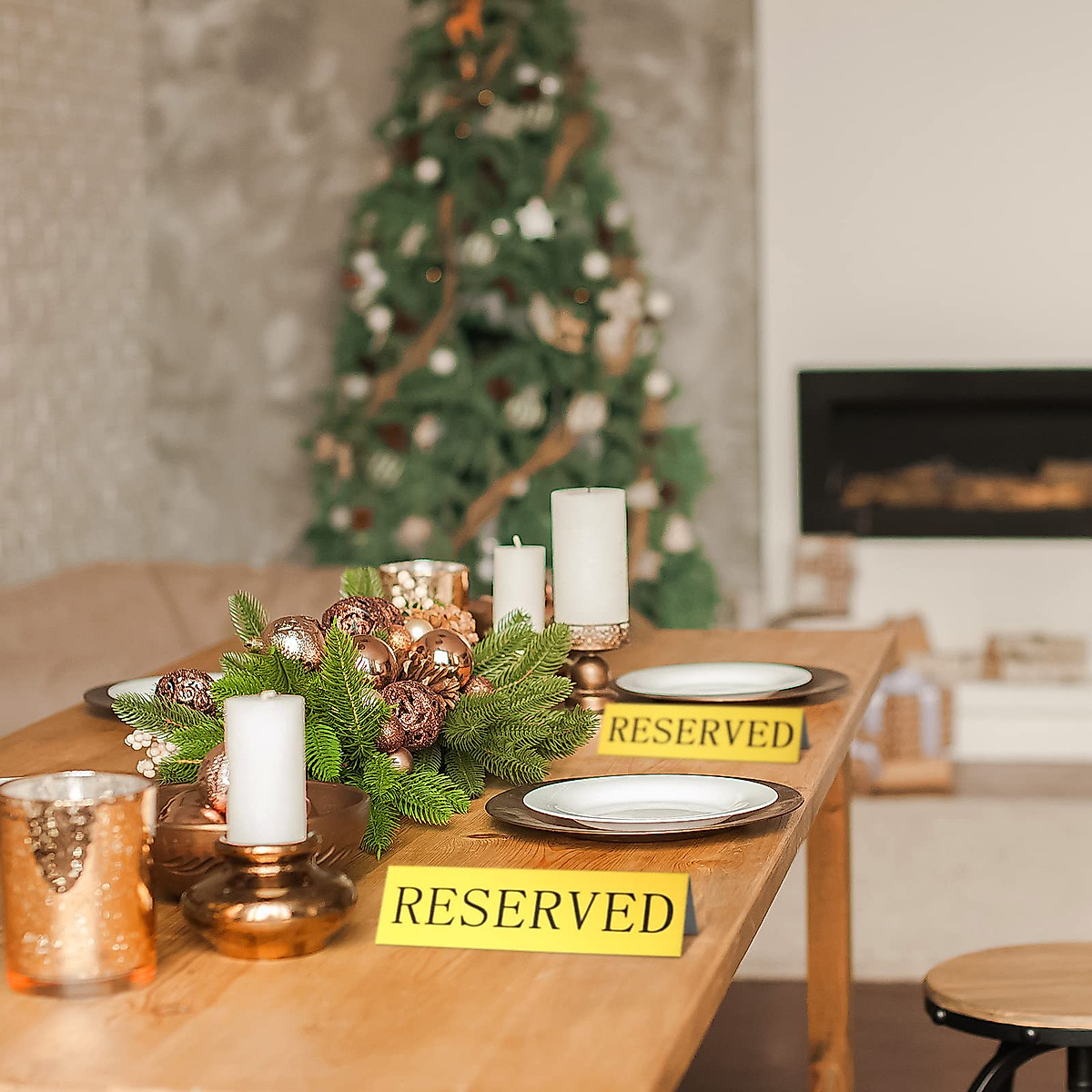 12 Pieces Table Top Reserved Sign Metal Reserved Table Signs Reserved Seating Signs Double Sided Table Tent Sign for Wedding Restaurant Family Ceremony Events, 5.91 x 3.15 Inches (Golden)
