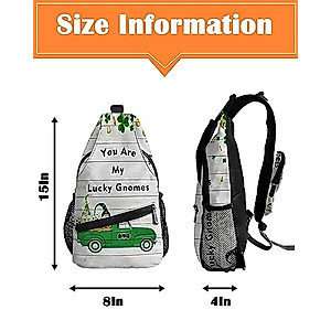 Sling Backpack, St patricks Day You are My Lucky Gnomes Truck Shamrock Wood Grain Waterproof Lightweight Small Sling Bag, Travel Chest Bag Crossbody Shoulder Bag Hiking Daypack for Women Men