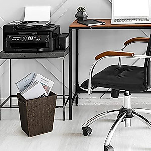 Trash Can Wastebasket Wood Garbage Container Bin with Built-in Double Metal Handles for Office, Bedroom, and Bathroom, Dark Brown