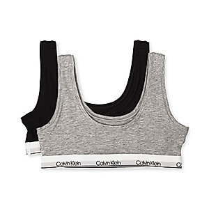 Calvin Klein Girls' Big Modern Cotton Bralette, Singles and Multipack, 2 Pack-Heather Grey, Classic Black, Large
