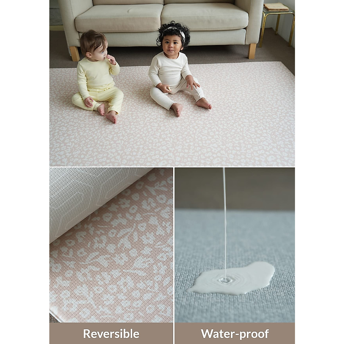 Baby Care Play Mat (Medium, Hygge - Bloom & Entry) 73’’ x 49’’ Original One-Piece Reversible Rollable Waterproof Play Mat for Infants, Babies, Toddler, and Kids