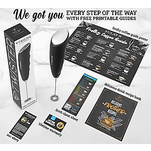 Zulay Kitchen Powerful Milk Frother Handheld - Easy-to-Grip Hand Mixer Electric - Twister-Design Mini Mixer for Powder Drinks - Coffee Frother Handheld & Mixer Electric Handheld - (Black/Silver)