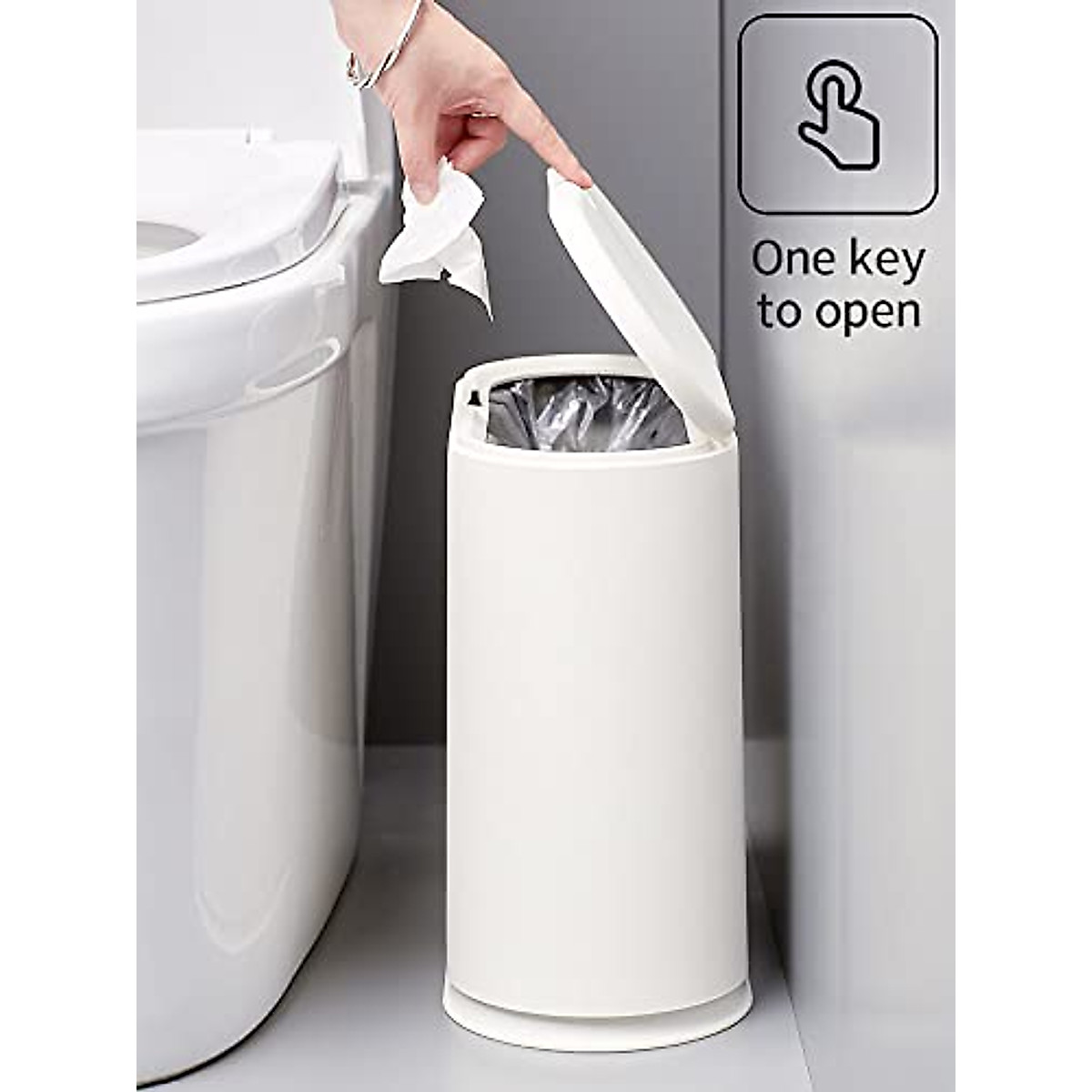 Baosia 12 Liter Black Rectangular Plastic Trash Can Wastebasket with Press Type Lid,3.2Gallon Slim Trash Bin,Narrow Trash Can Waste Bins for Bedroom, Bathroom, Office,Kitchen，Powder Room