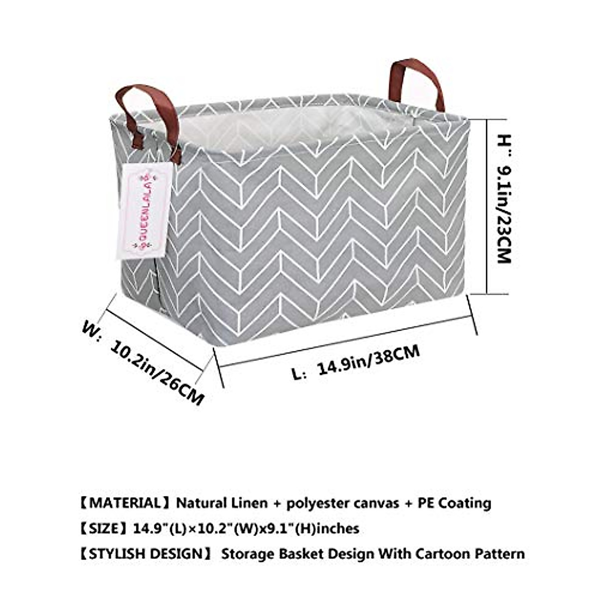 QUEENLALA Rectangular Laundry Hamper/Foldable Nursery Laundry Basket for Organizing/Storage Bin Baskets/Children Toy Office Bedroom/Toy Bin Closet Shelf Baskets（Rec-Grey Wheat）