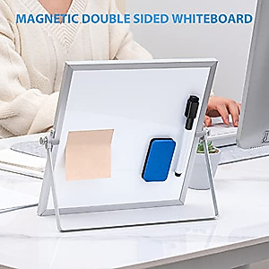 Small WhiteBoard with Stand 10" X 10", ARCOBIS Magnetic Double-Sided Dry Erase White Board Easel for Desk Students Kids Home Office