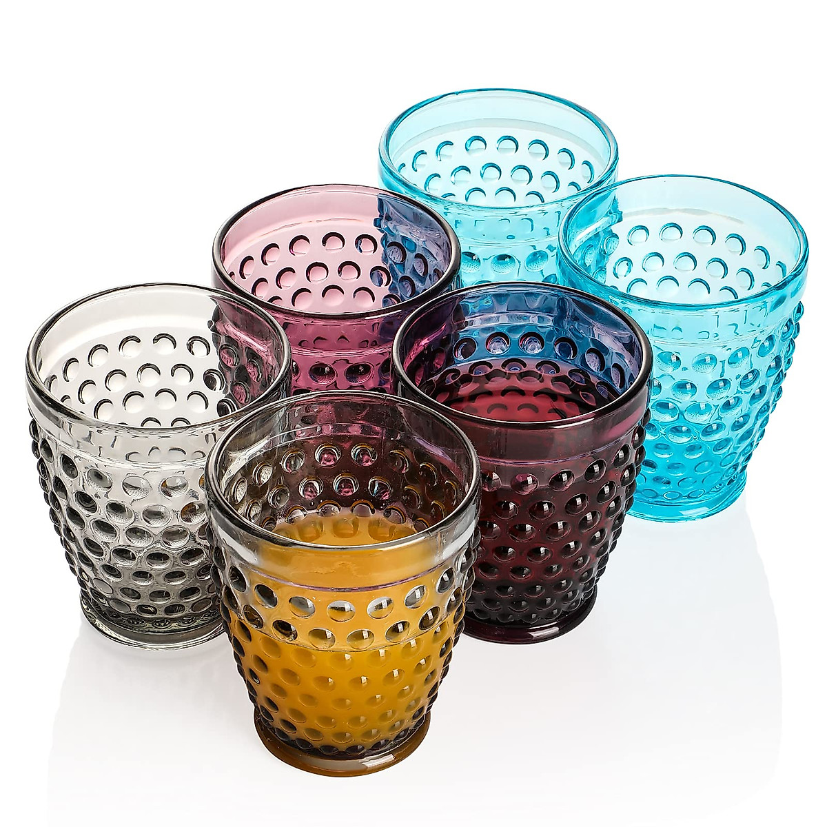EVEREST GLOBAL Hobnail Old Fashion Iced Beverage Tumblers 10 oz. set of 6 Drinking Glasses for Water Wine Soda Whiskey Juice Milk Beer Iced-tea for Dinner Parties Bars Restaurants