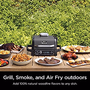 Ninja OG701 Woodfire Outdoor Grill, 7-in-1 Master Grill, BBQ Smoker, & Outdoor Air Fryer plus Bake, Roast, Dehydrate, & Broil, Woodfire Technology, with Robust Pellets