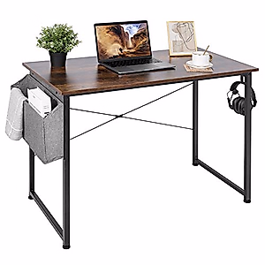 AuAg 39'' Small Computer Desk Home Office Desk, Simple Writing Desk with Storage, Vintage Desk Modern Laptop Desk Sturdy Work Table PC Computer Table, Small Home Desk Workstation- Rustic Brown