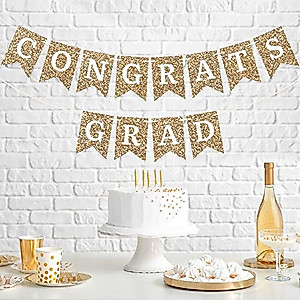 Pre-Strung Congrats Grad Banner - NO DIY - Gold Glitter Graduation Party Banner - Pre-Strung Garland on 6 ft Strand - Gold Grad Congrats Class of 2023 Party Decorations & Decor. Did we mention no DIY?