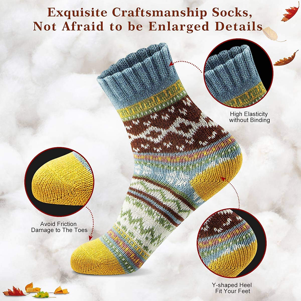 FYC Women Socks Winter - Gifts for Women - Warm Thick Soft Wool Socks Christmas Gifts Socks Cozy Crew Socks, multicolor, One Size