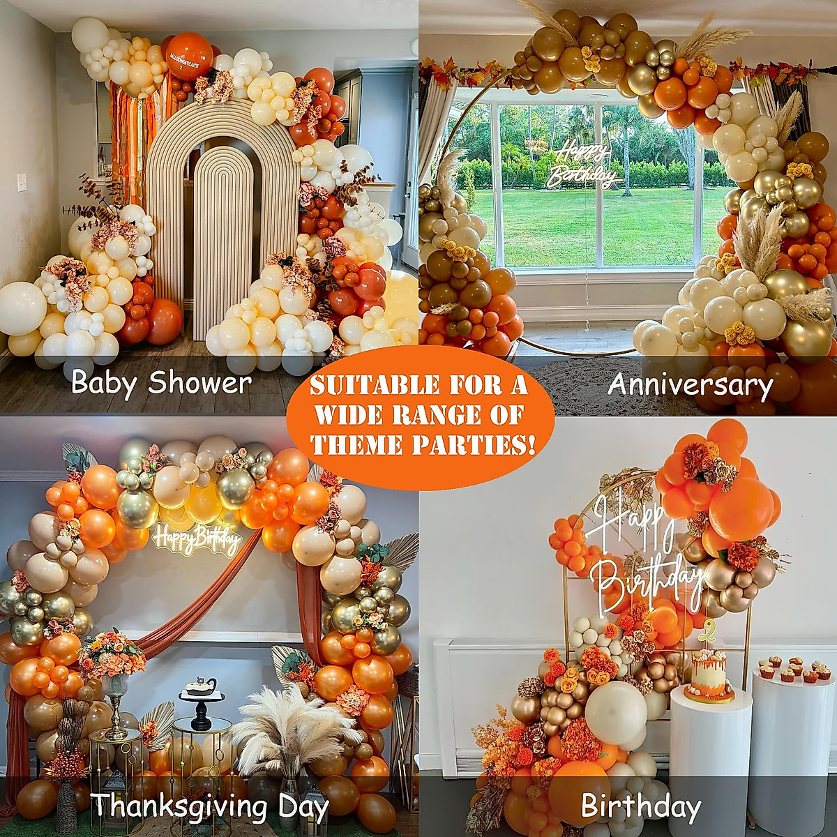 MOMOSHERO 142Pcs Fall Thanksgiving Balloons Arch Kit,Burnt Orange Ivory Gold Balloons Garland for Friendsgiving Pumpkin Maple Birthday Baby Shower Party Decorations
