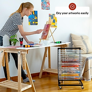 ODOXIA Art Drying Rack for Classroom | Functional & Mobile Paint Drying Rack | 19 Removable Shelves | Canvas Rack Art Storage | Painting Drying Rack with Wheels | Stack Rack for Painting, and More