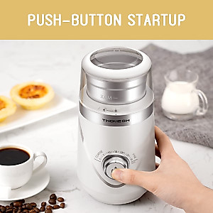 TWOMEOW White Electric Coffee Grinder Adjustable, Spice Grinder and Coffee Bean Grinder with 1 Removable Stainless Steel Bowl, Suitable for French Press, Cold Extraction and Espresso Grinder