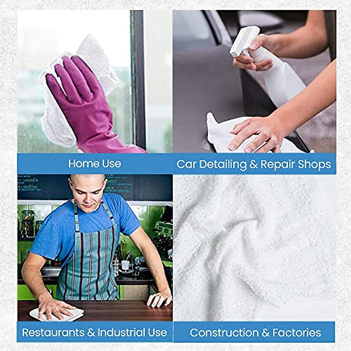 ZUPERIA Cotton Terry Towels Cleaning Cloths, 100% Cotton Terry Cloth Bar Rags White Bar Towels, Multipurpose High Absorbent Pack of 50 (12"x12") Terry Towels for Detailing or Painters (White)