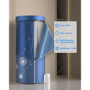 KASYDoFF Portable Dryer, 46Inch -1000W Portable Clothes Dryer, Travel Portable Dryer Machine for Clothes with Timer, Mini Dryer for Apartment, Home, RVs